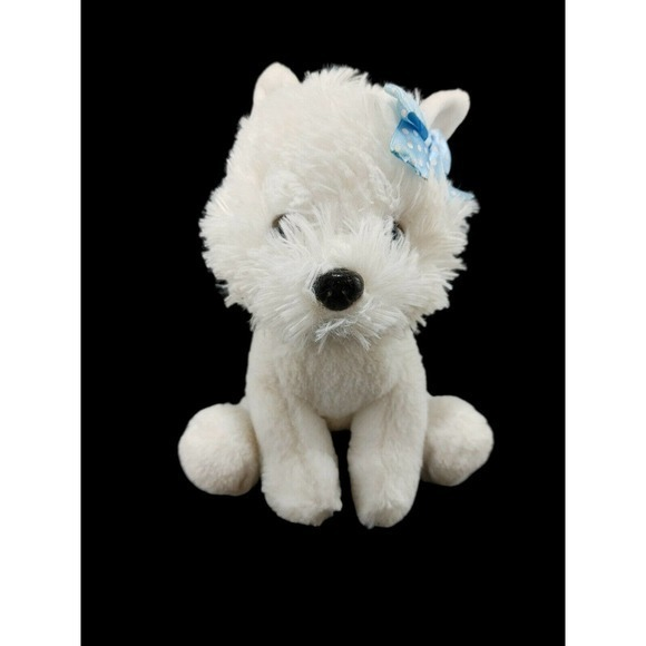 Dan Dee | Toys | Dandee Puppy Dog White Blue Ear Bow Maltipoo Maltese ...